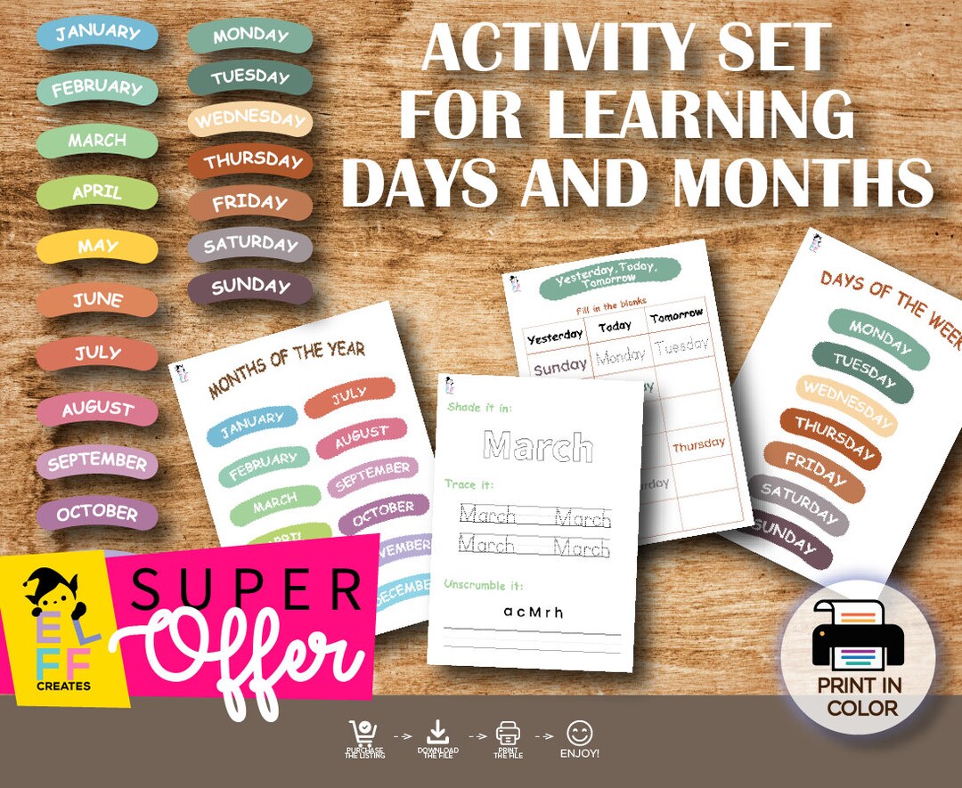 Activity Set for Days of Week and Months - Tracing Printable for Pre-k ...