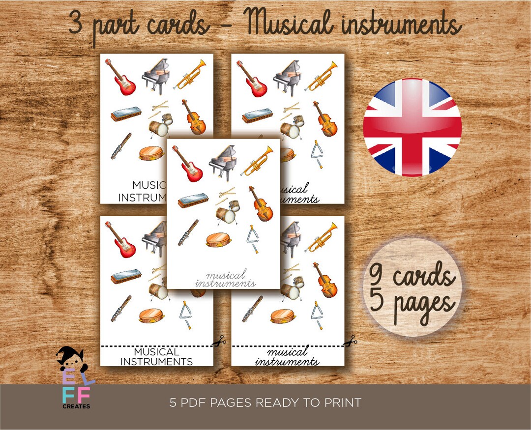 MUSICAL INSTRUMENTS FLASHCARDS 3 Part Cards Montessori Learning ...