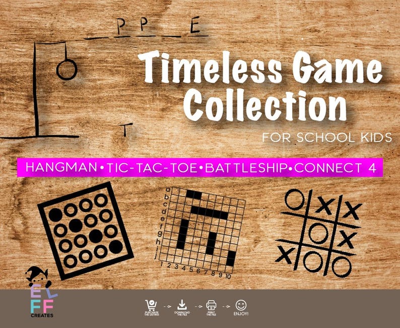Classic Board Game Set, Battleship - Tic-tac-toe - Hangman - Connect4 ...