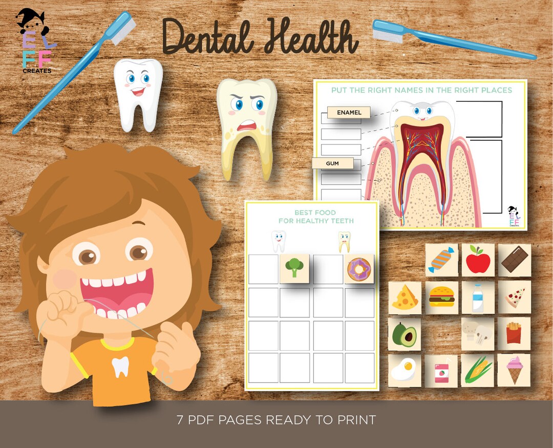 Printable DENTAL HEALTH Worksheets Homeschool Montessori Materials ...