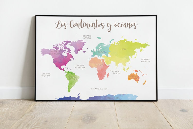 CONTINENTS AND OCEANS Poster Printable Learning Material in Spanish ...