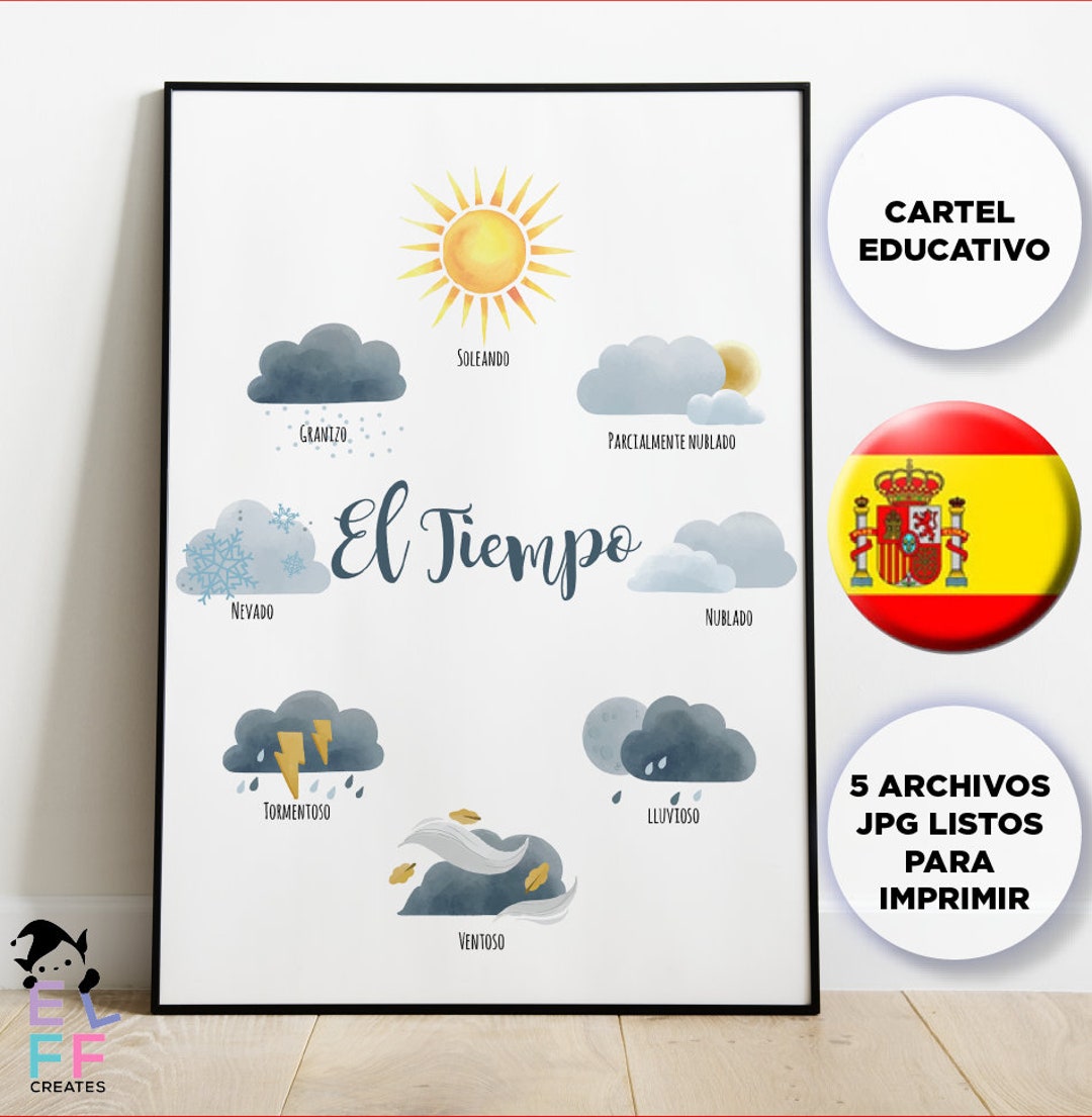 Weather in Spanish Montessori Printable Educational Posters Bilingual ...