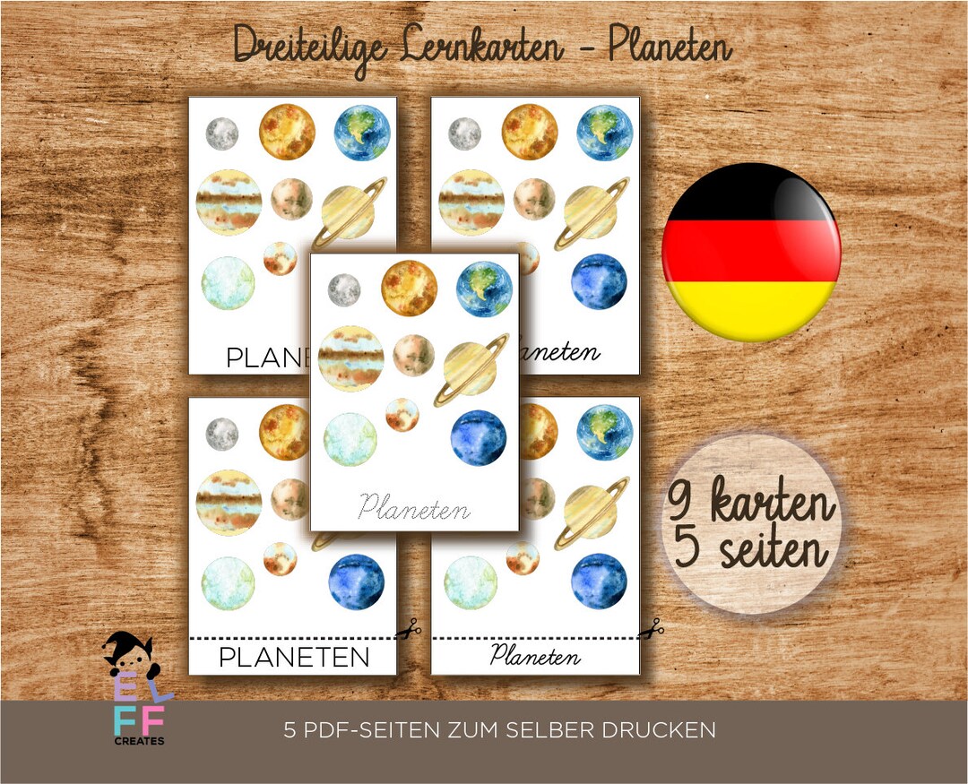 Planets Flashcards- 3 Part Cards - Montessori Learning Material - Solar ...