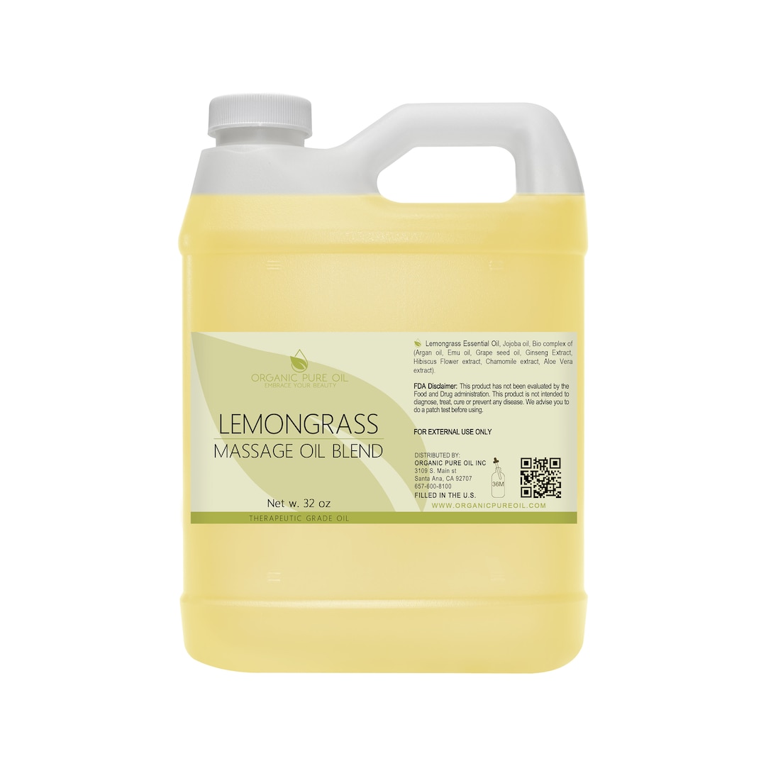 Organic Lemongrass Massage Oil Blend: Jojoba, Argan & Emu, Non-gmo ...