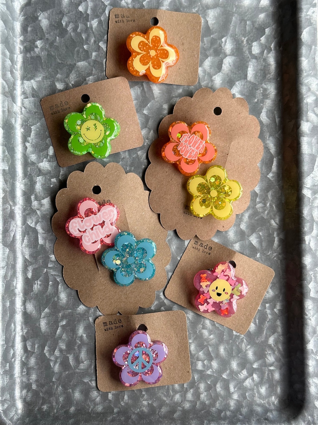 Flower Hair Clips | 70s Hair Clips | Peace Sign Hair Clips | Smiley ...