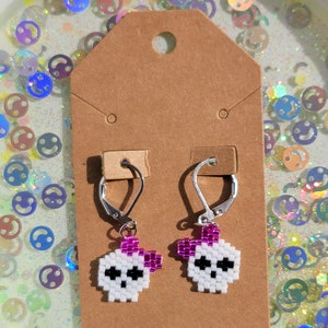 Skull Earrings Skull Dangle Earrings Emo Beaded Earrings Goth Beaded ...