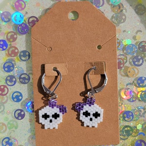 Skull Earrings Skull Dangle Earrings Emo Beaded Earrings Goth Beaded ...