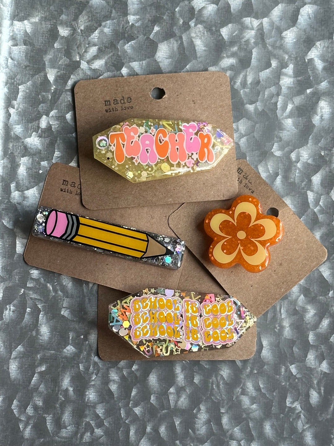 Teacher Hair Clips Flower Hair Clips Pencil Hair Clips School Hair ...