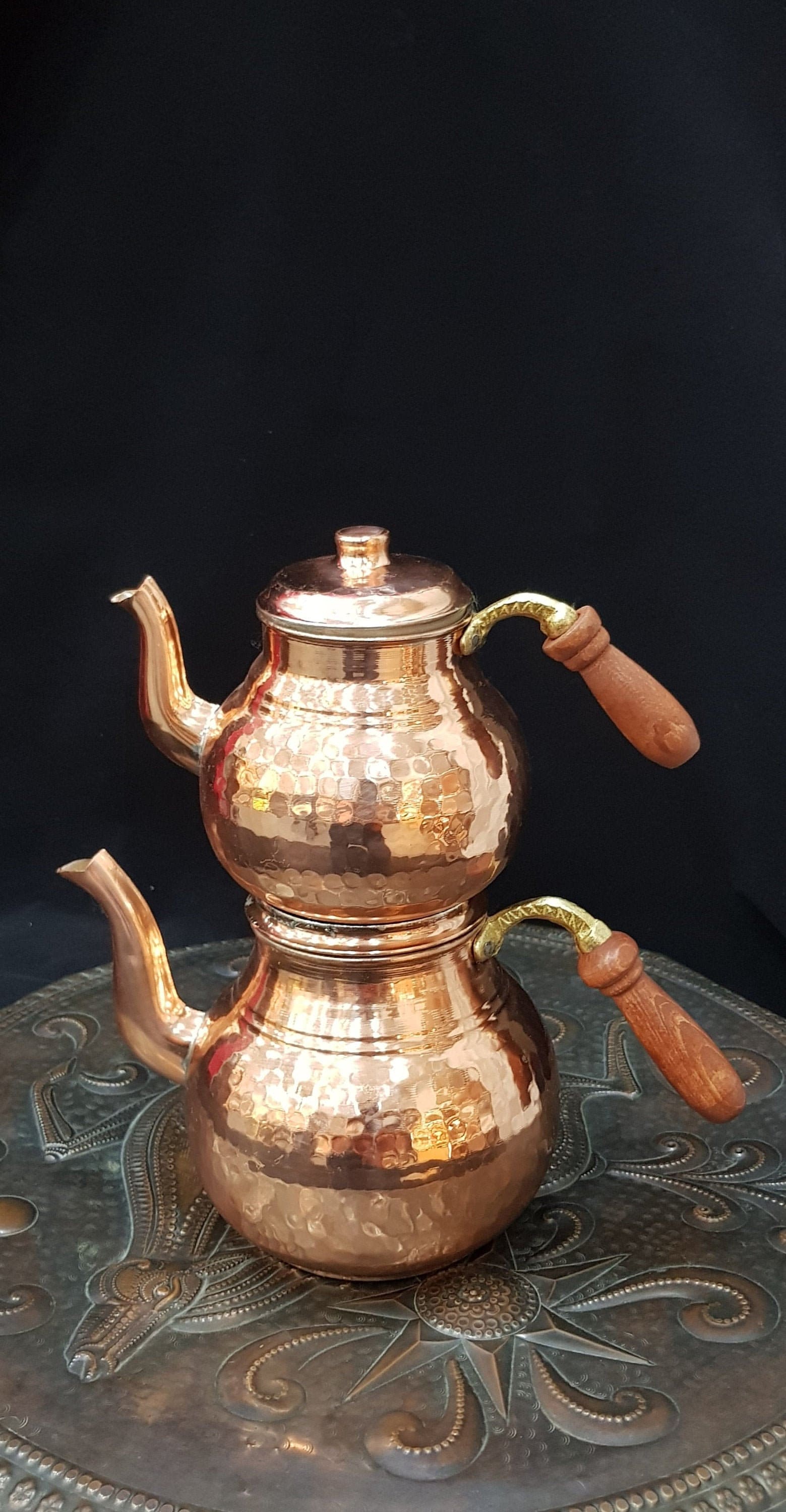 Handmade Turkish Copper Teapot Settraditional Turkish Black - Etsy