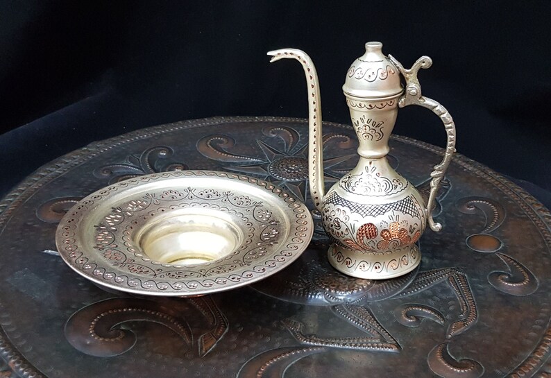 Engraved Decorative Copper Pitcher Ewer Basin Setfarmhouse - Etsy