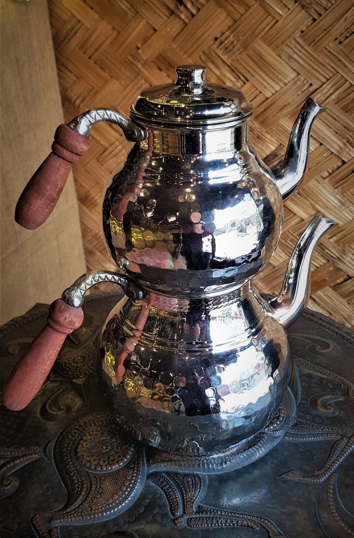 Handmade Turkish Copper Teapot Settraditional Turkish Black - Etsy