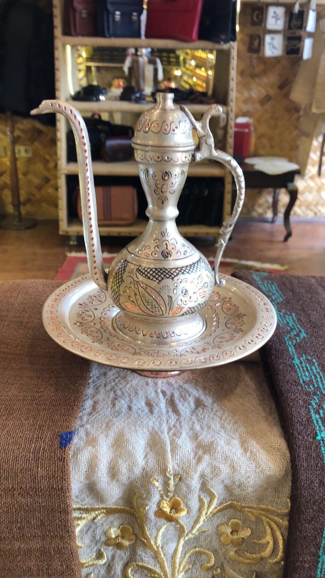 Engraved Decorative Copper Pitcher Ewer Basin Set,farmhouse Decor ...