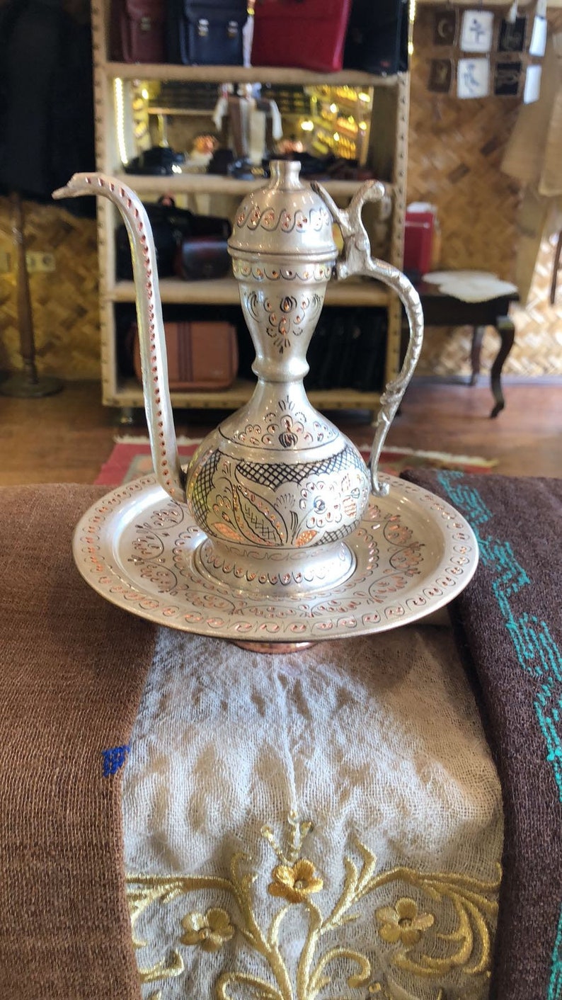 Engraved Decorative Copper Pitcher Ewer Basin Set,farmhouse Decor ...