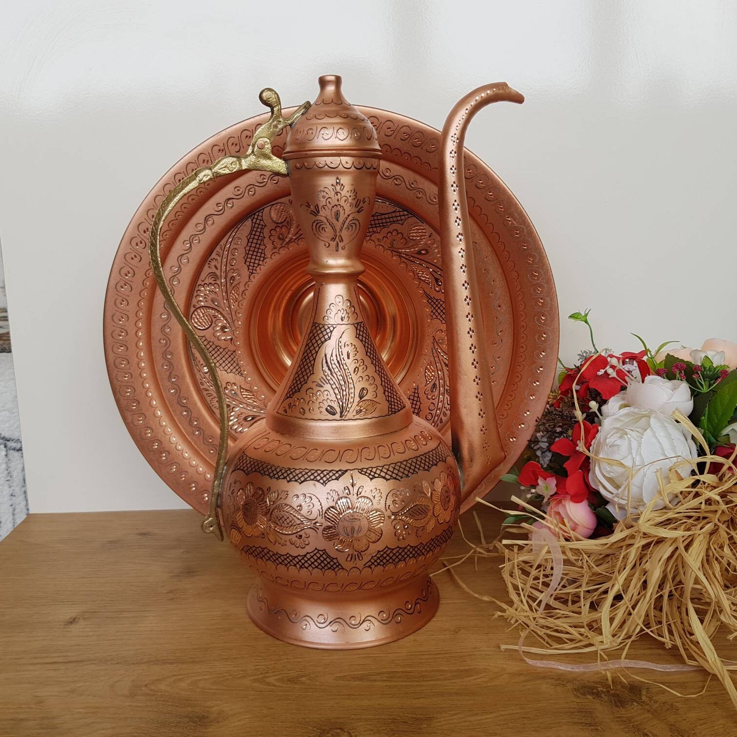 Large Decorative Copper Pitcher Ewer Basin Set,elegant Home Decor ...