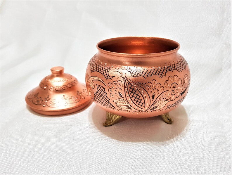 Copper Bowl With Liddecorative Bowltripod Bowldecor Candy | Etsy