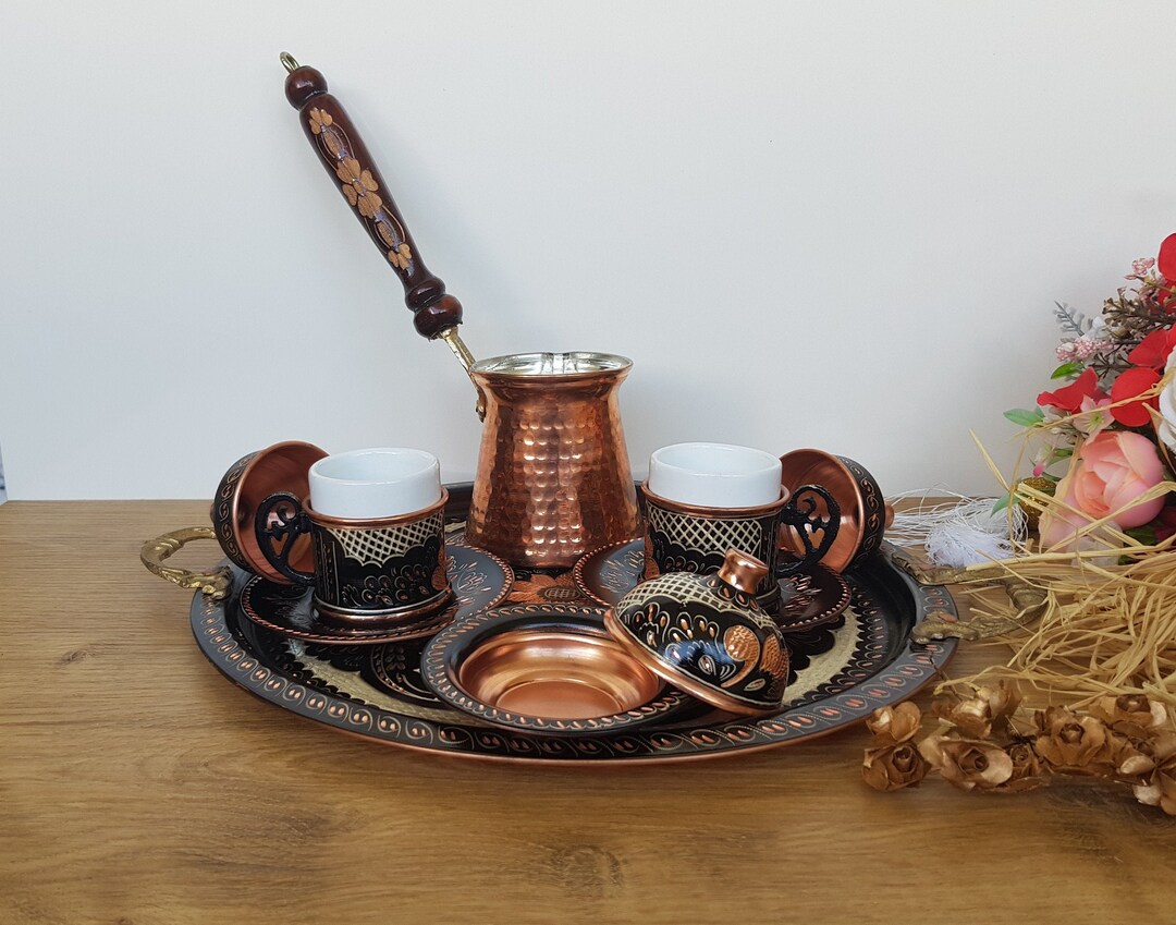 Engraved Turkish Coffee Cup Mug Set With Tray & Coffee Pot (cezve),high ...