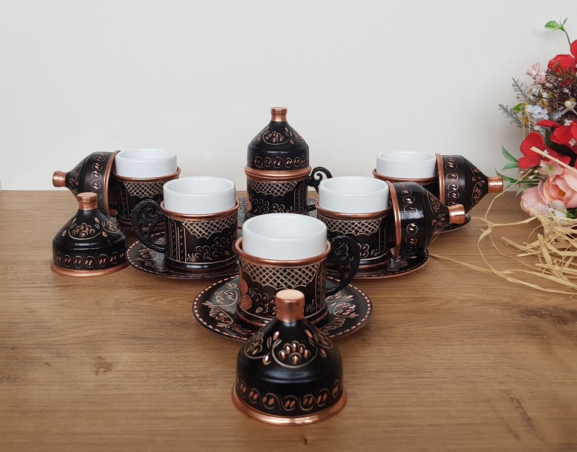 Engraved Turkish Copper Coffee Cup Mug Set,high Quality Turkish Arabic ...