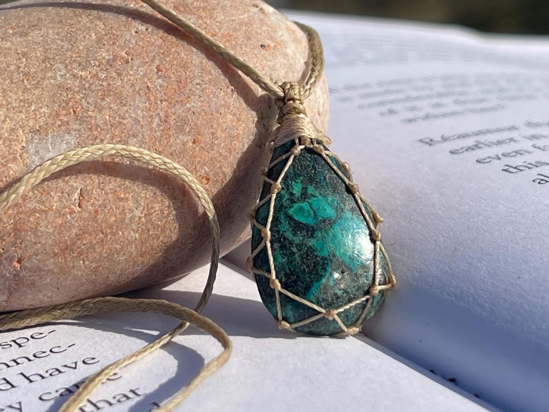 Stunning Macrame Chrysocolla Necklace on an Adjustable Cord. Handmade ...