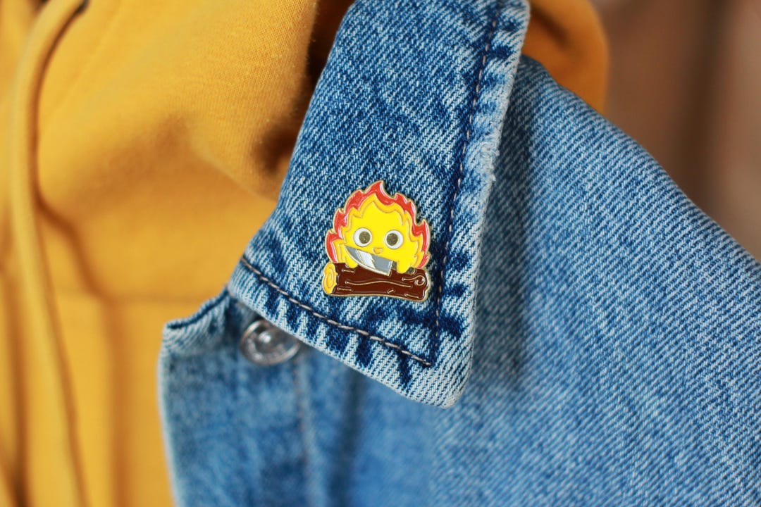 Smiling Fire Pin Badge With a Knife, Wearable Badge Bonfire Smudge Fire ...