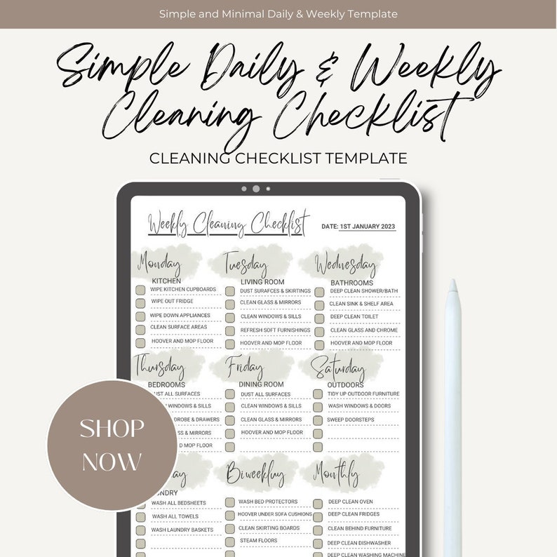 Editable Cleaning Checklist. Cleaning Planner Template. Daily Cleaning ...