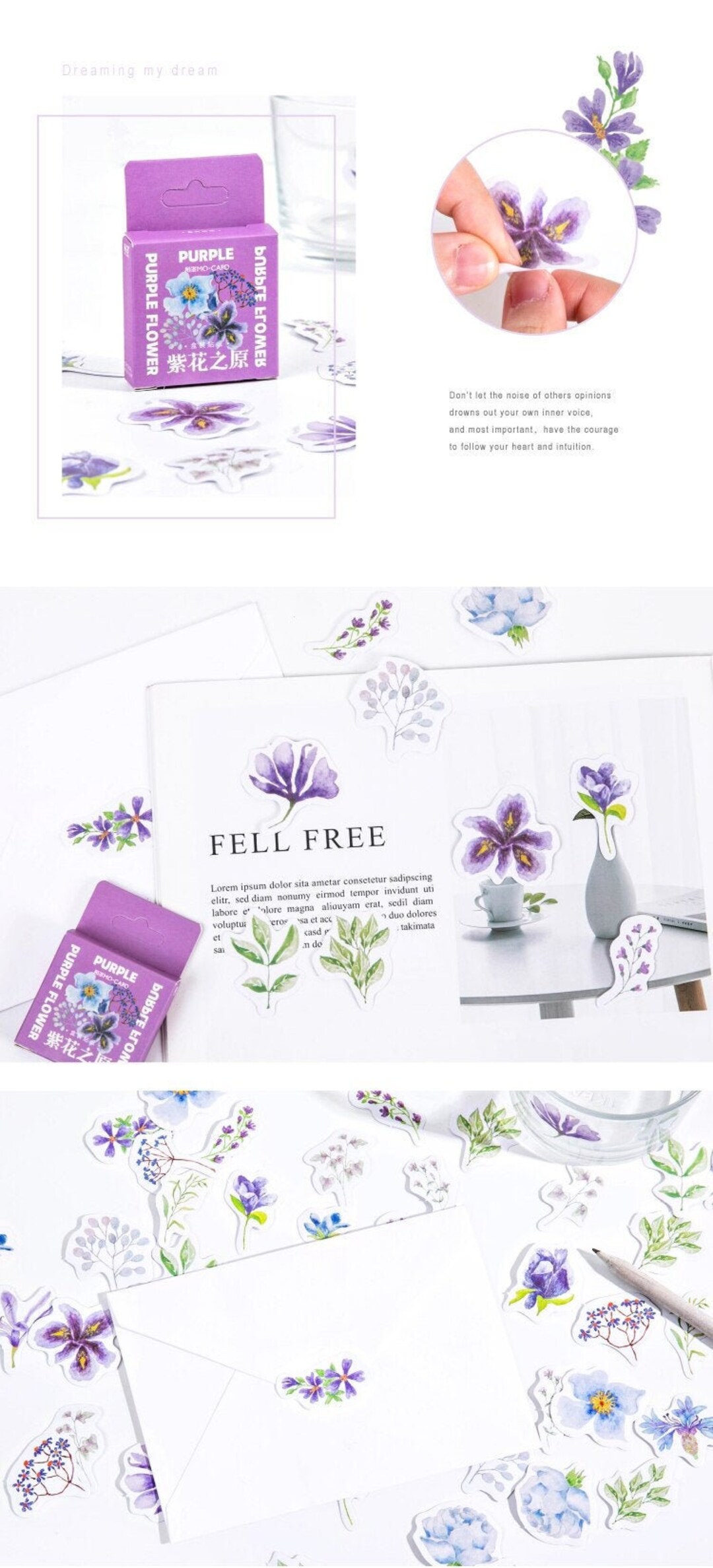46 Purple Flowers Stickers in A Box | Cute, Colourful, Collectible ...