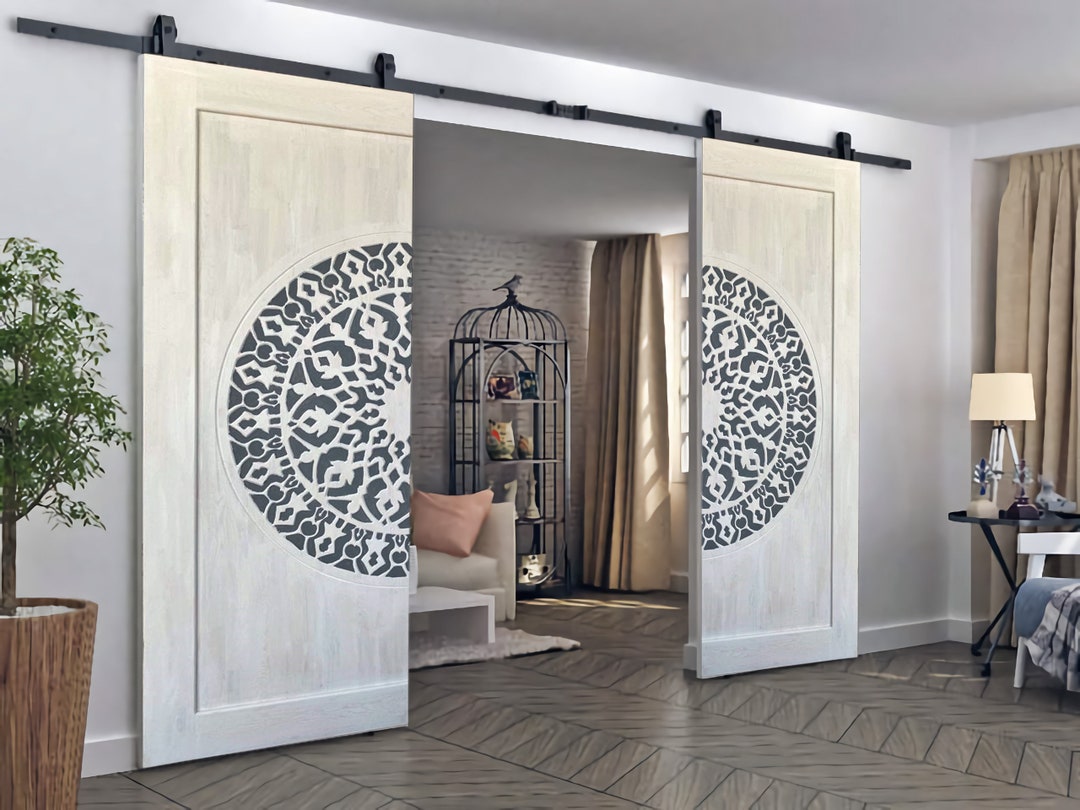 Hand-carved Mandala Wood Door: Custom Solid Wood Panel Interior ...