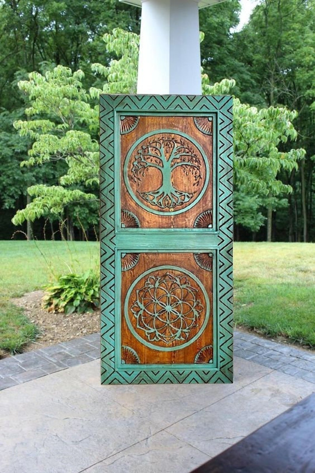 Hand-carved Log Cabin Rustic Tree of Life Door: Custom Wooden Entry or ...