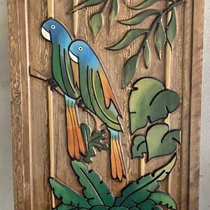 Palm & Parrot Carved Farmhouse Barn Door, Custom Size Entrance Front ...