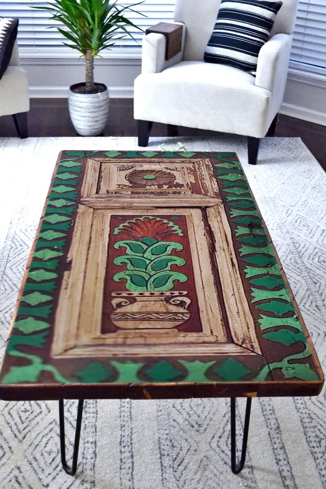 Bohemian Coffee Table Floral Carved Solid Wood Table | Etsy