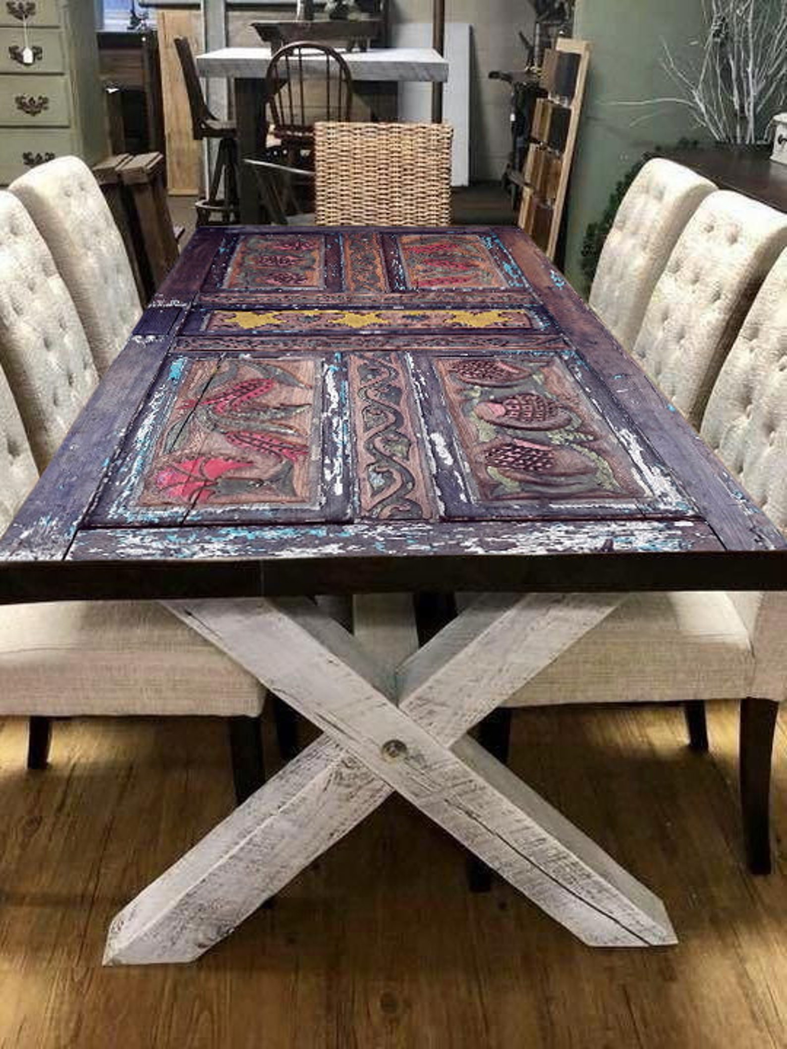 Hand-carved Wood Dining Table Barn Wood Dine Table Rustic - Etsy