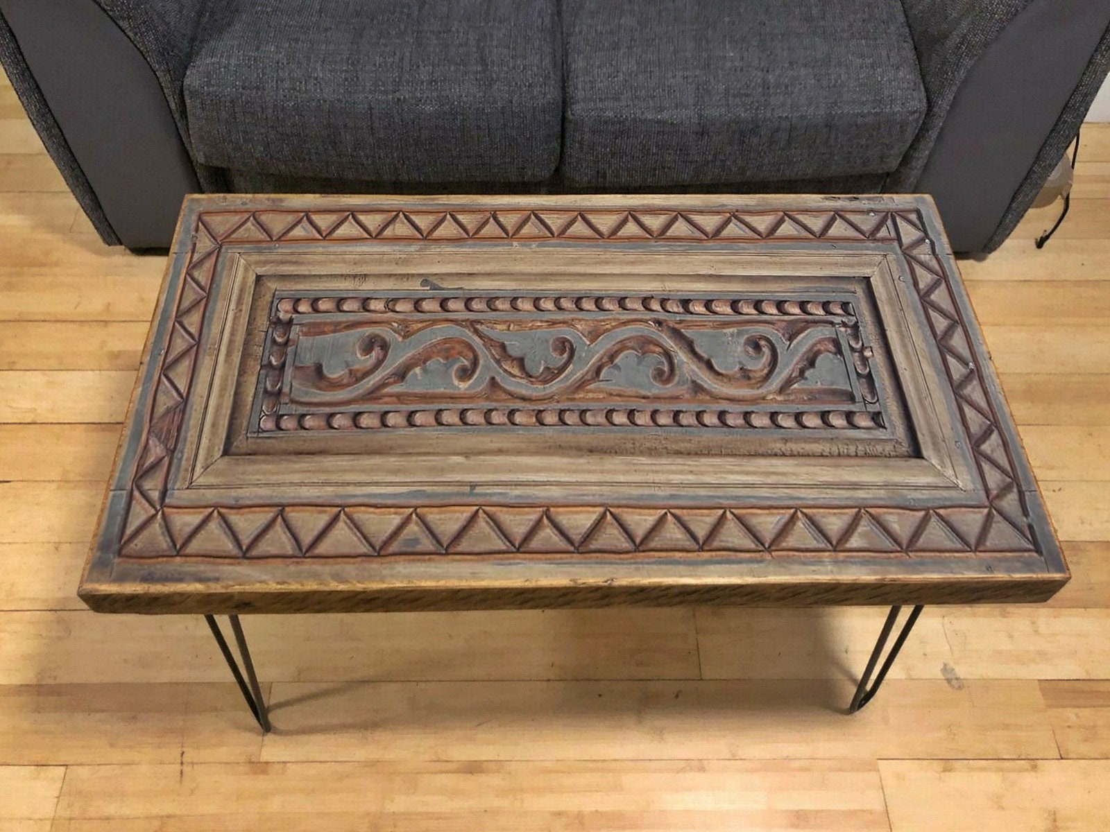 Hand-carved Solid Wood Coffee Table Hairpin Legs Wooden - Etsy
