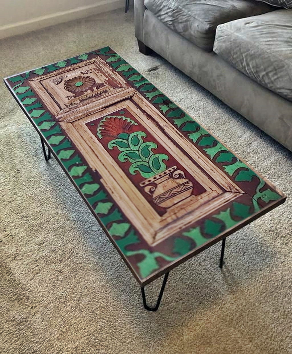 Bohemian Coffee Table Floral Carved Solid Wood Table | Etsy
