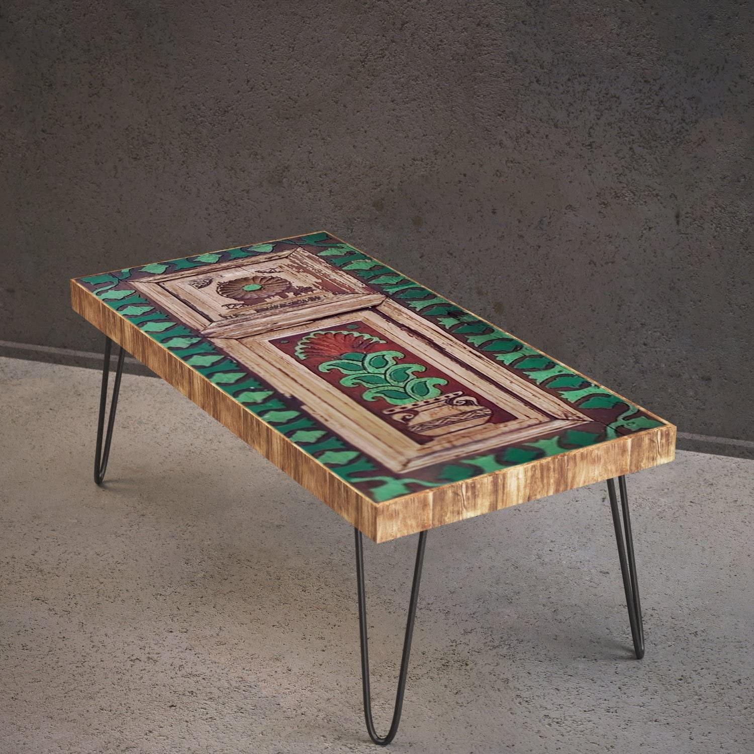 Bohemian Coffee Table Floral Carved Solid Wood Table | Etsy