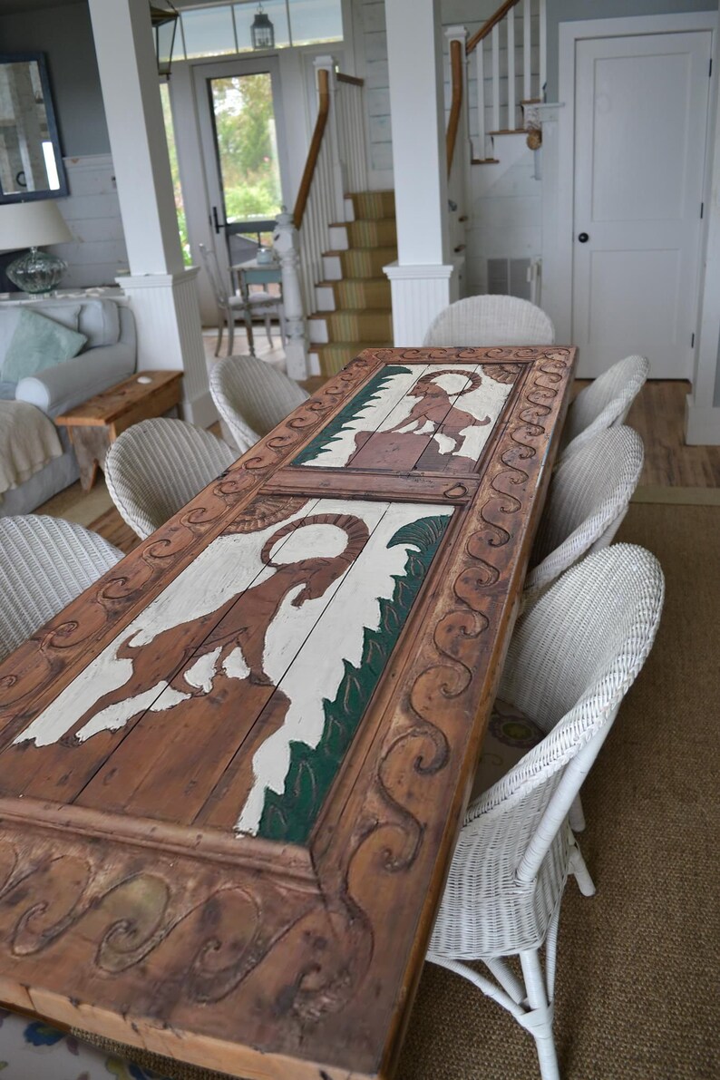 Barn Wood Rustic Dining Table Wild Goat Carved Custom Size - Etsy