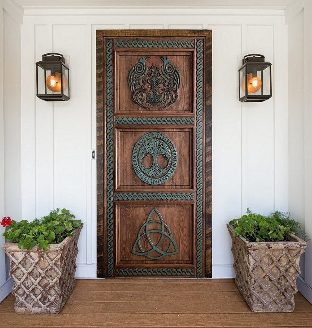 Hand-carved Viking Entrance Front Door | Antique Doors | Custom Runes ...