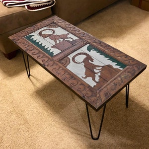 Barn Wood Rustic Dining Table, Wild Goat Carved Custom Size Dining ...