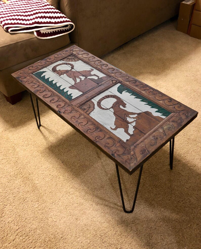 Barn Wood Rustic Dining Table Wild Goat Carved Custom Size | Etsy