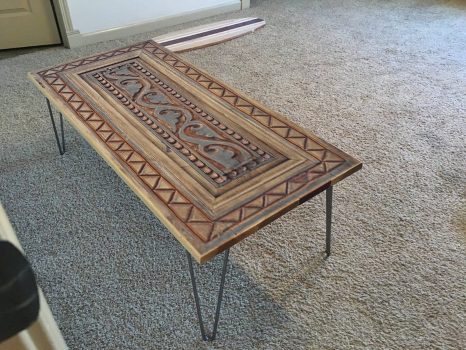 Hand-carved Solid Wood Coffee Table Hairpin Legs Wooden - Etsy