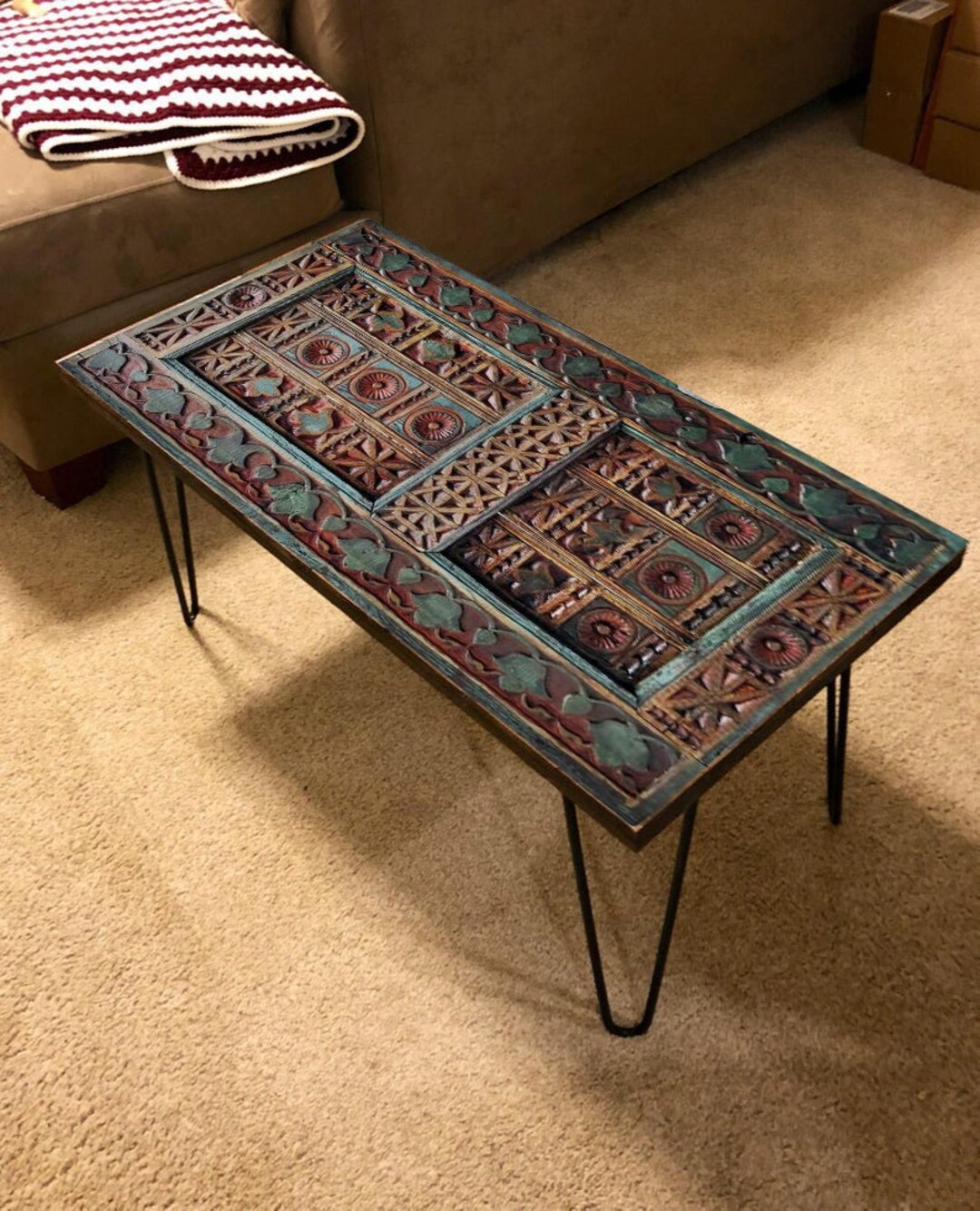 Hand-carved Coffee Table, Reclaimed Wood Coffee Table, Modern Coffee ...