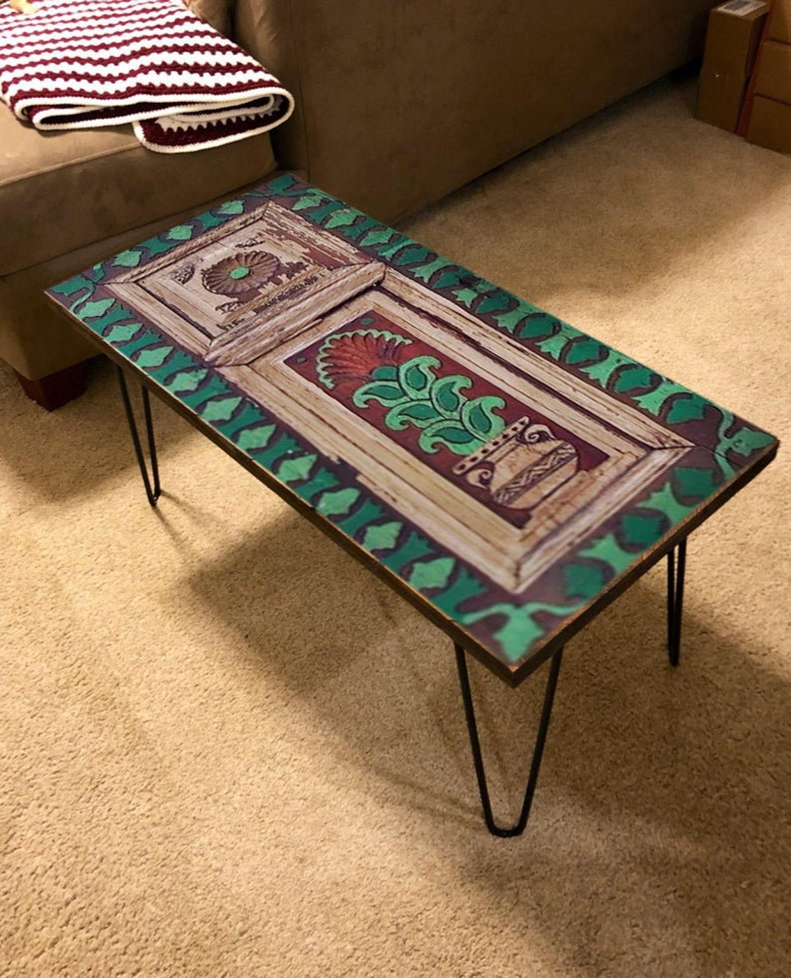 Bohemian Coffee Table Floral Carved Solid Wood Table | Etsy