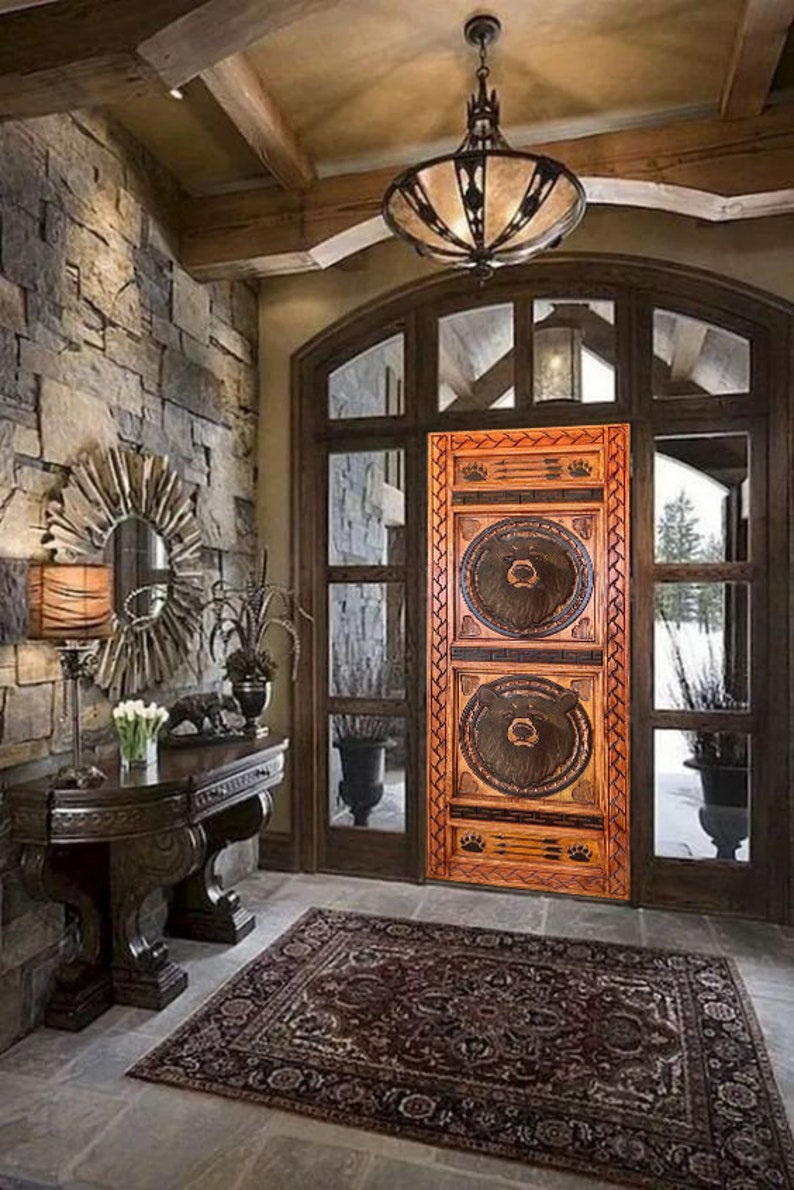 Hand-carved Bear Log Cabin Door Antique Barn Doors - Etsy