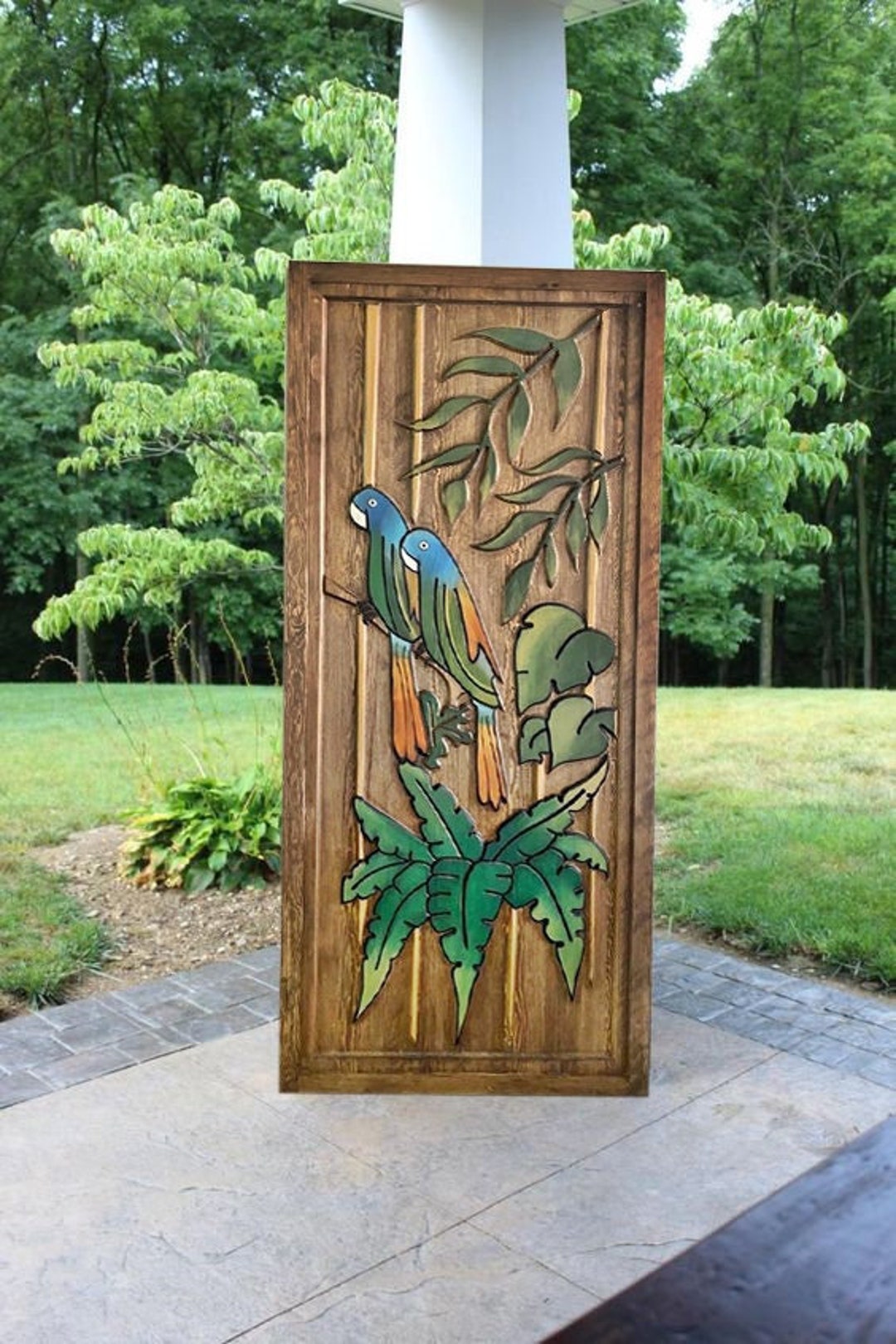 Palm & Parrot Carved Farmhouse Barn Door, Custom Size Entrance Front ...