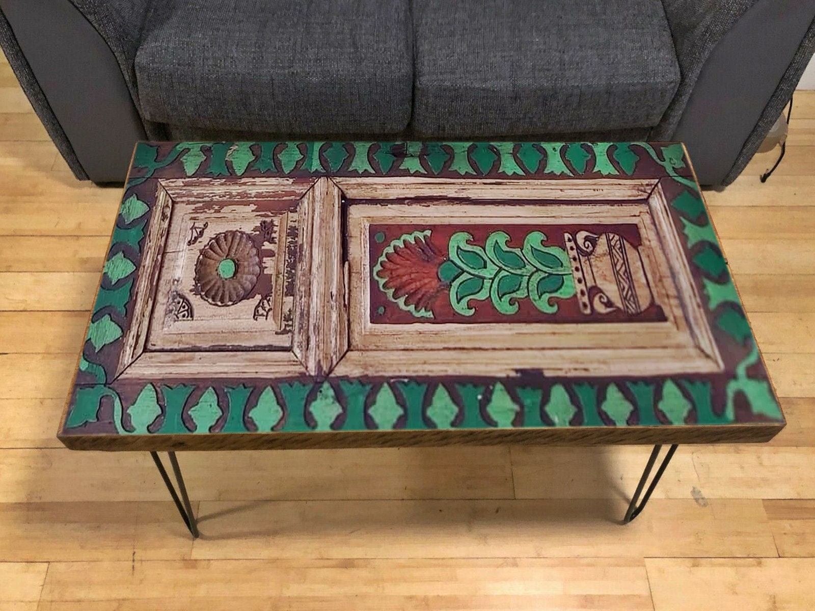 Bohemian Coffee Table Floral Carved Solid Wood Table | Etsy