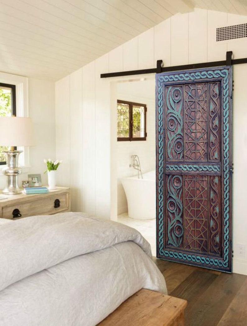 Green Accent Floral Hand-carved Solid Wood Door: Custom Interior or ...