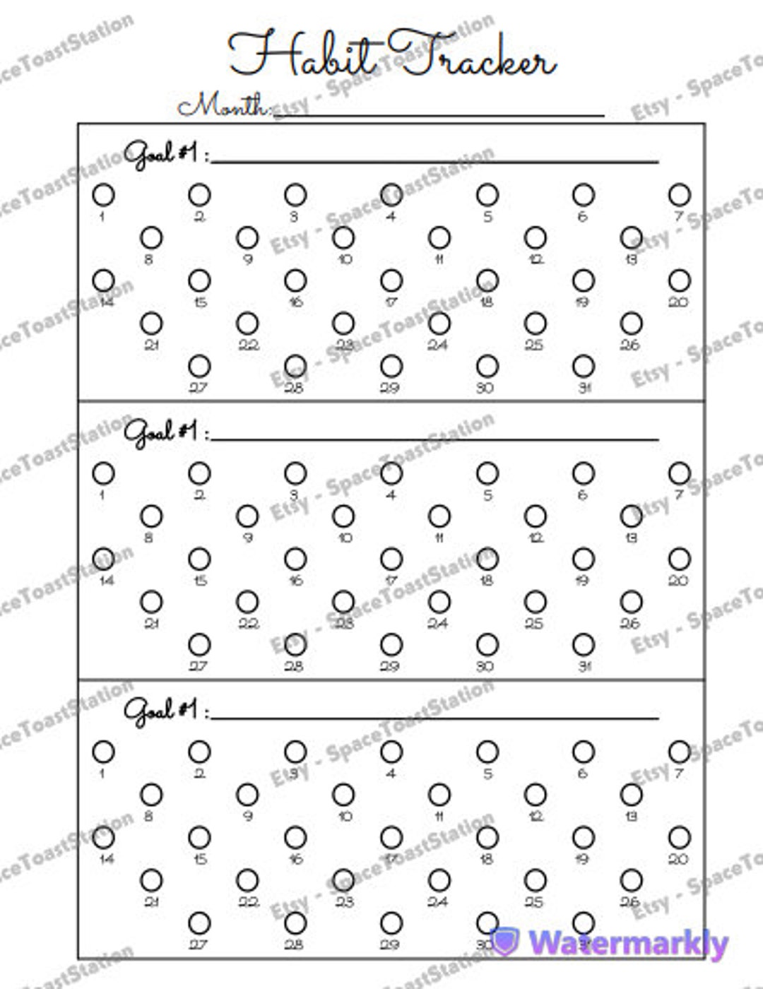Bullet Journal Habit Trackers Printable PDF 1 Month/3 Goals - Etsy
