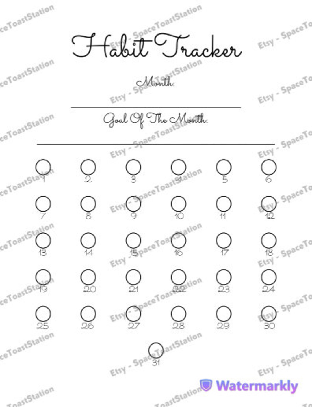 Bullet Journal Habit Trackers, Printable PDF 1 Month/1 Goal - Etsy
