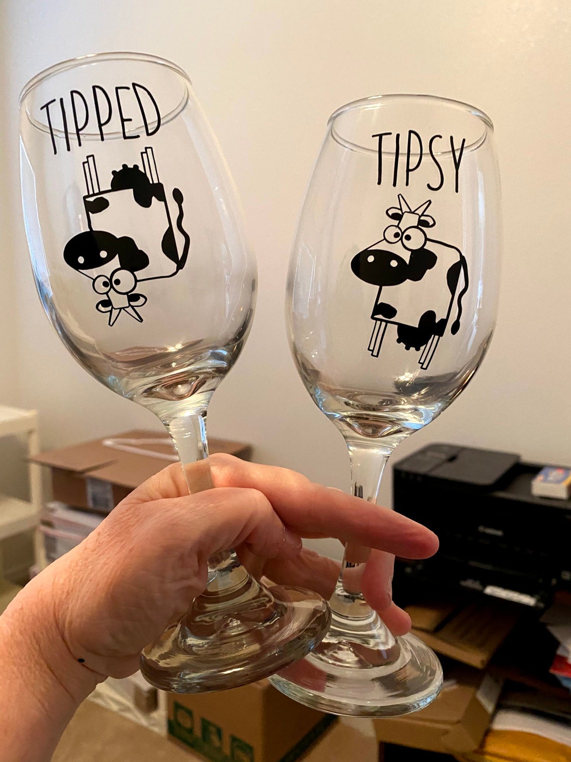 Wine Glasses With Stem Tipsy And Tipped 13 Ounces Etsy