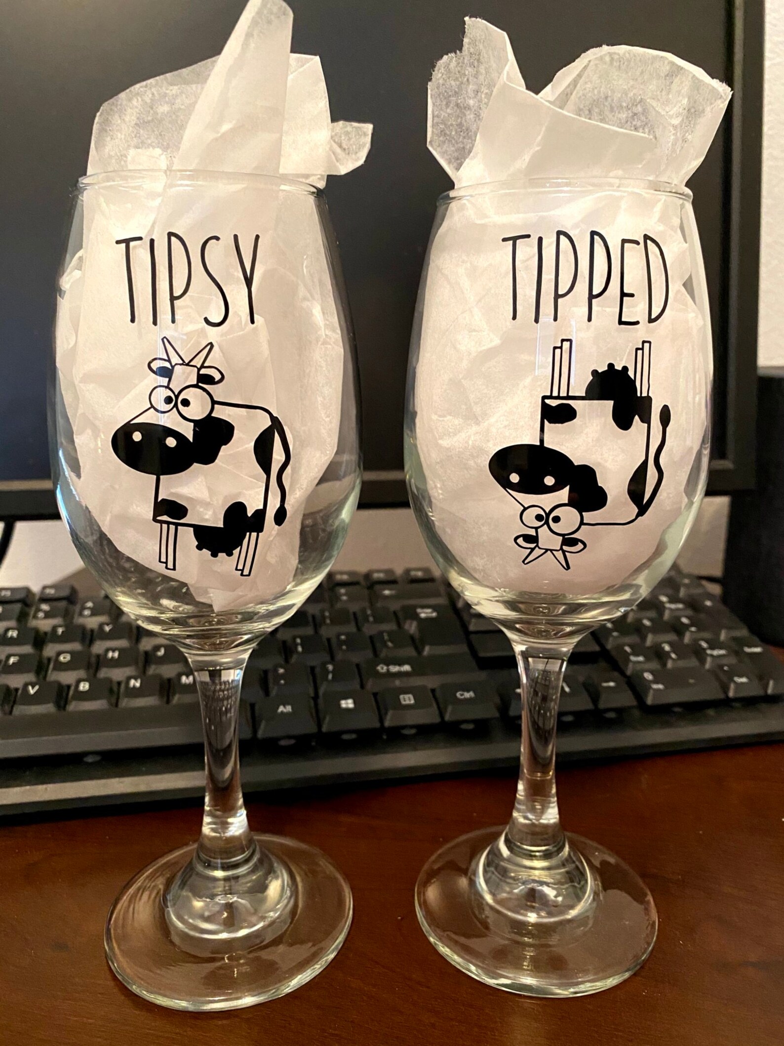 Wine Glasses With Stem Tipsy And Tipped 13 Ounces Etsy