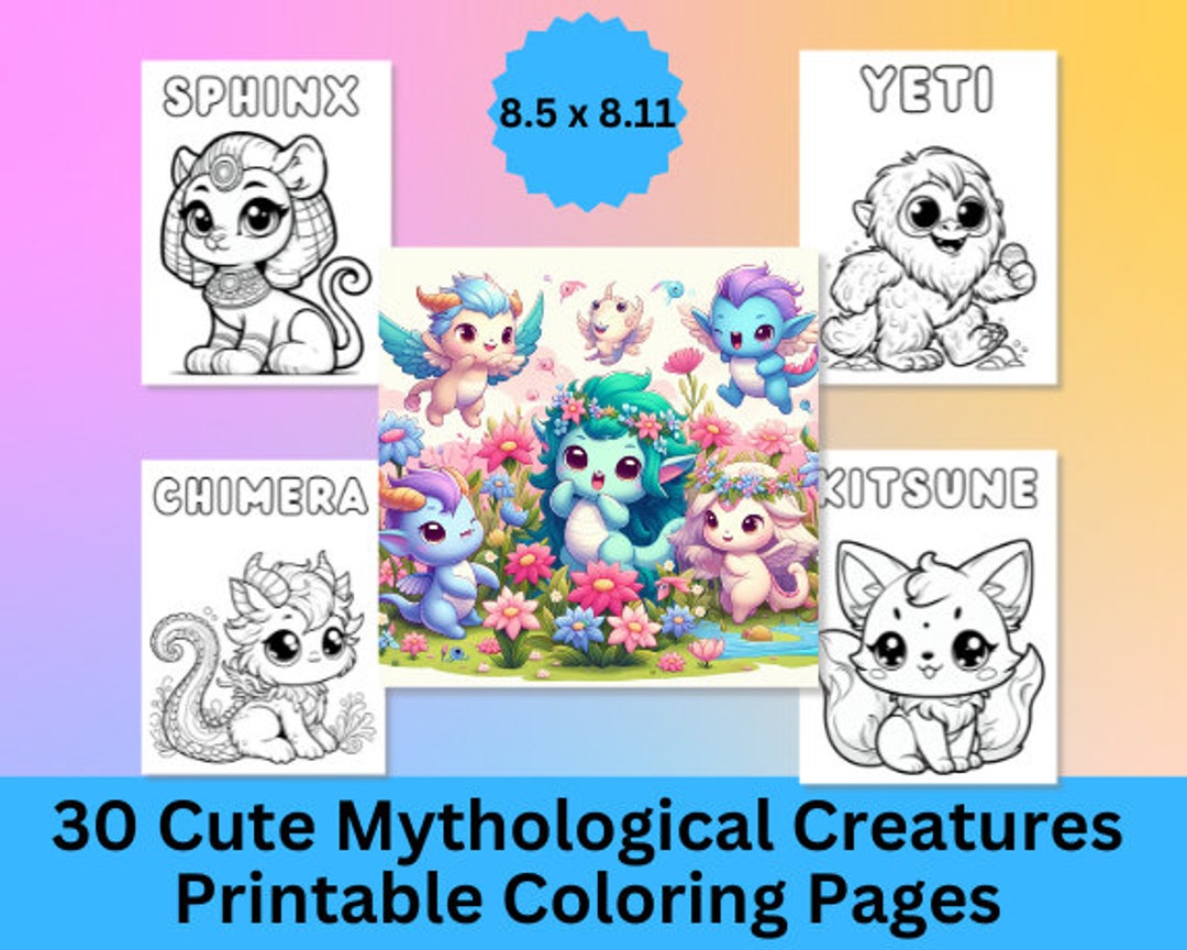 30 Cute Mythological Creatures Printable Coloring Pages - Etsy