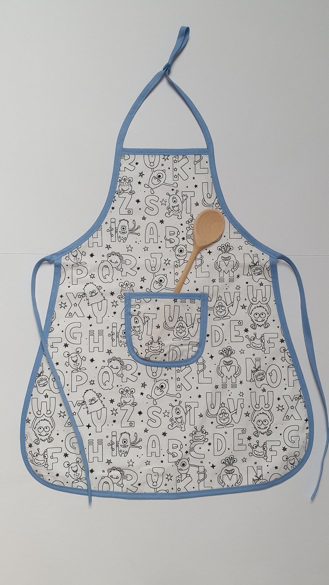 Children's Apron for Coloring monster Abc Including Wooden Spoon With ...